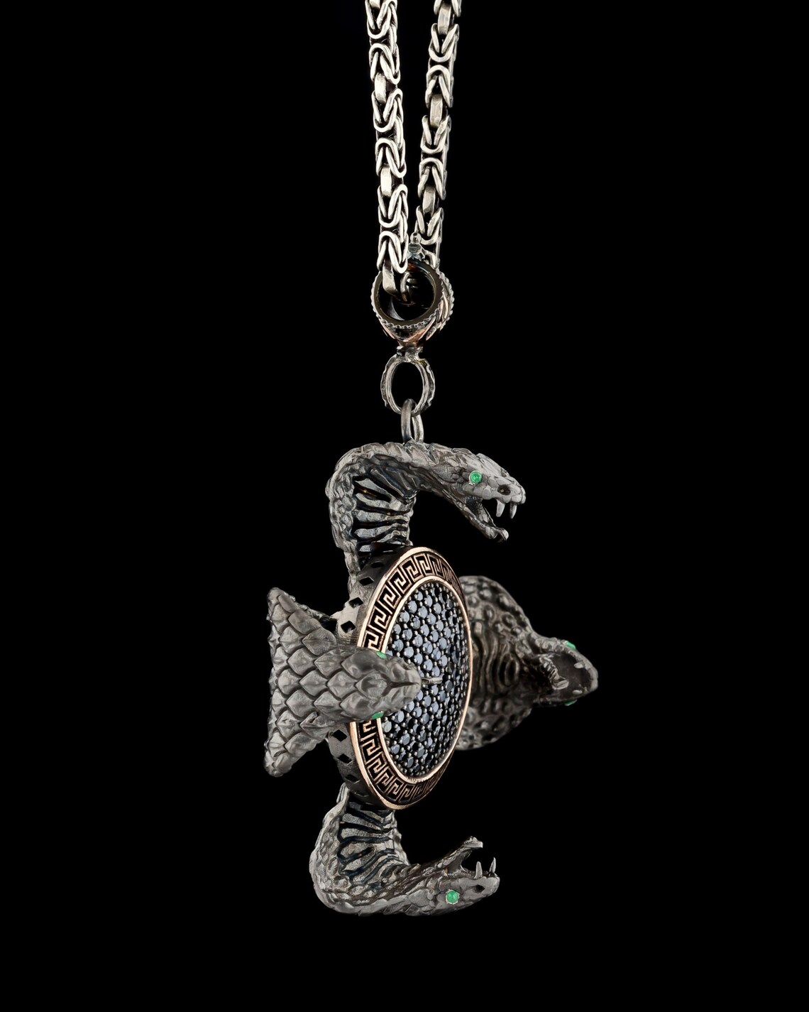 Locket Necklace With Snake Uraeus on All Four Sides, 925 Sterling ...