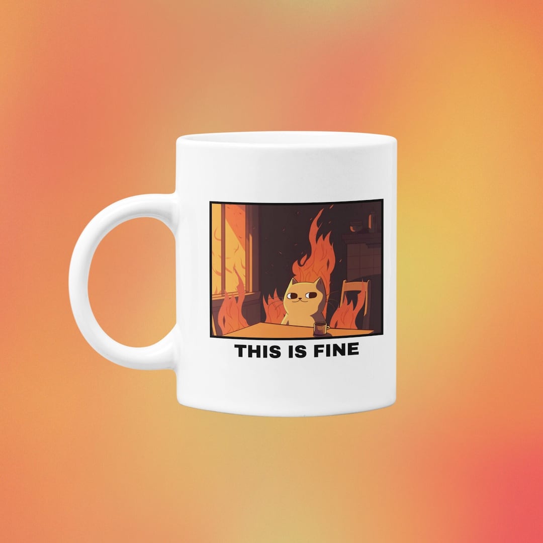 Fun Cute I'm Fine Meme White Glossy Cat Mug - Etsy
