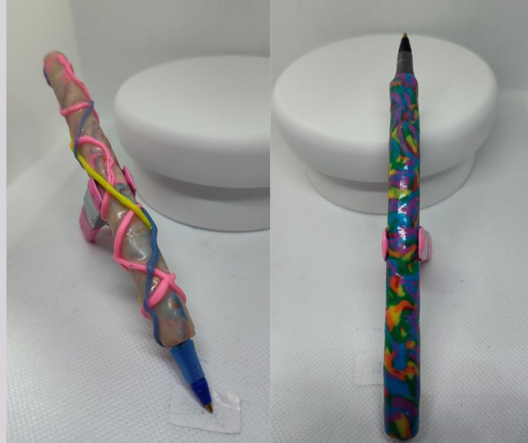 Decorated Bic Ballpoint Pens. Multi-colored Clay Covers the Pens ...