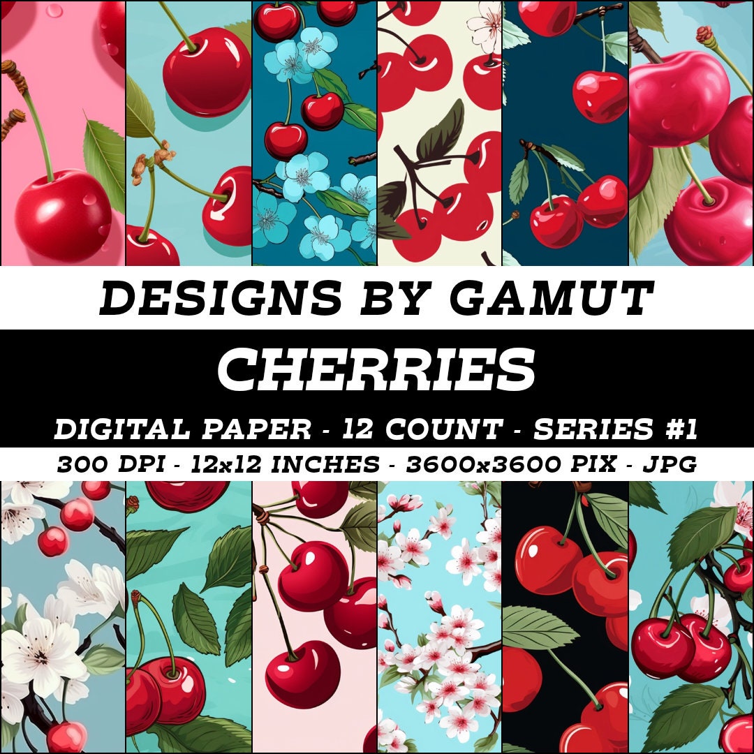 Cherries Digital Paper, 12x12 Inch Seamless Pattern Digital Download ...