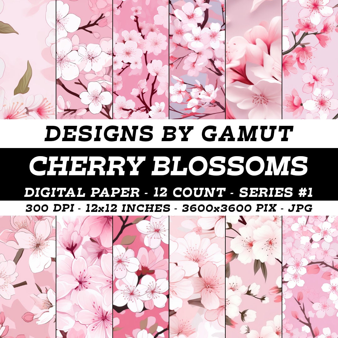 Cherry Blossoms, Digital Paper, 12x12 Inch Seamless Pattern Digital ...