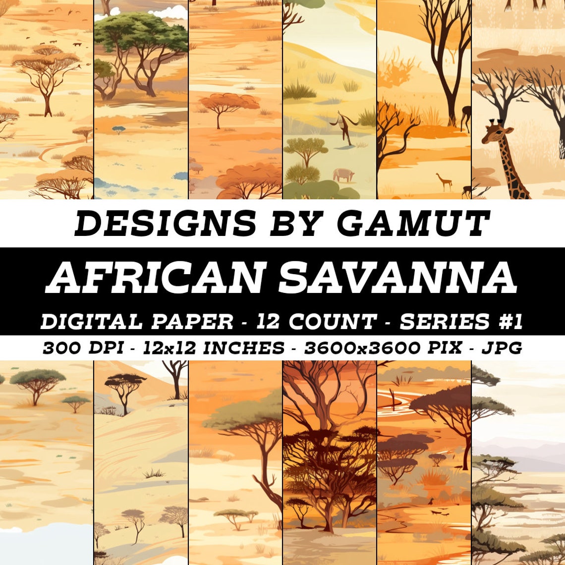 African Savanna Digital Paper, 12x12 Inch Seamless Pattern Digital ...