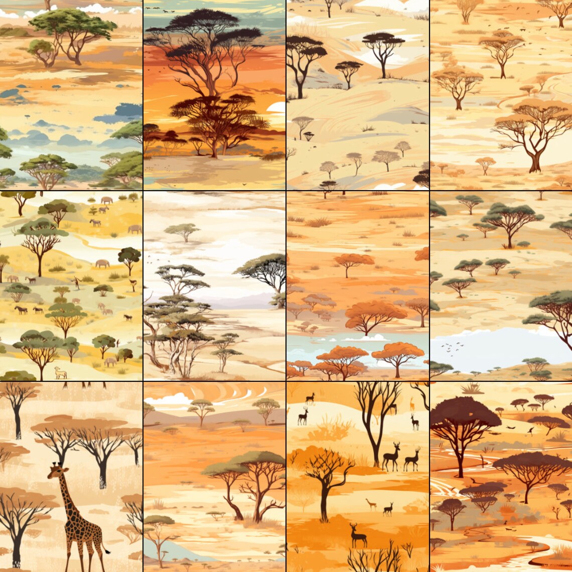 African Savanna Digital Paper, 12x12 Inch Seamless Pattern Digital ...