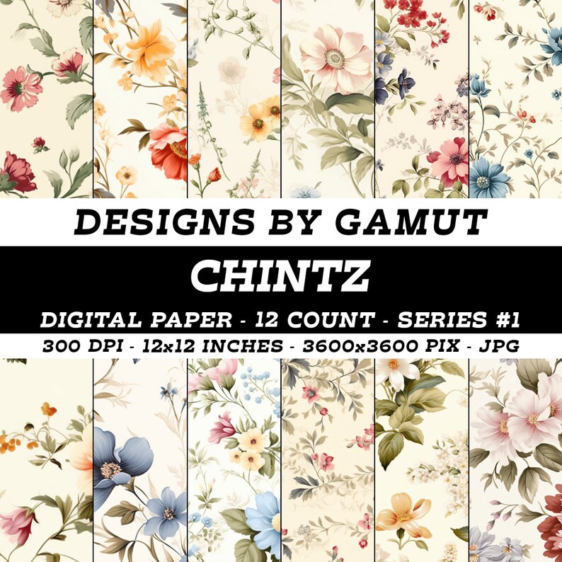 Chintz Digital Paper, 12x12 Inch Seamless Pattern Digital Download Multi Pack, Scrapbooking ...