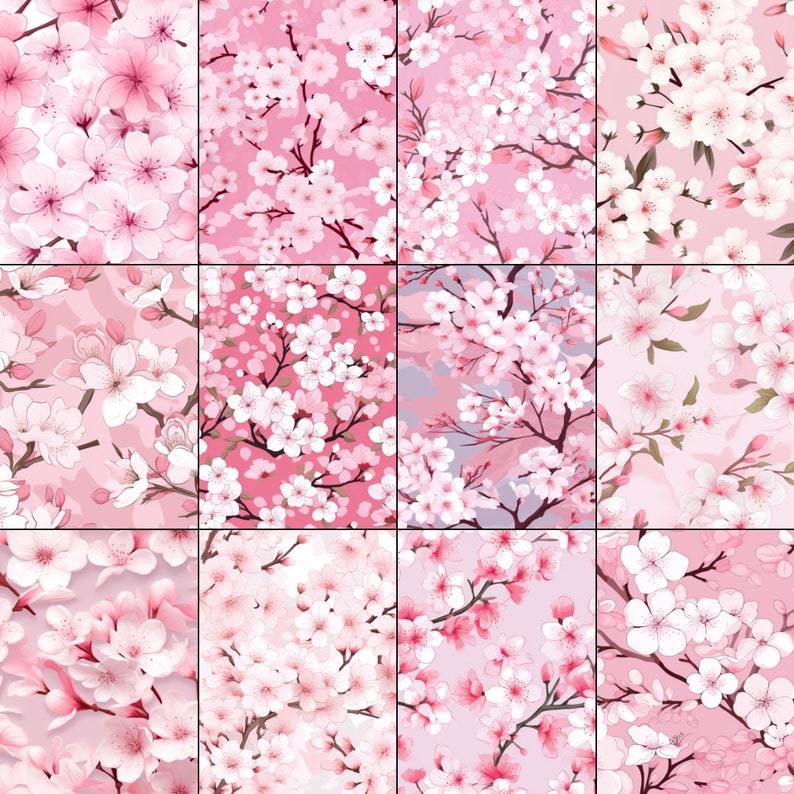 Cherry Blossoms, Digital Paper, 12x12 Inch Seamless Pattern Digital ...
