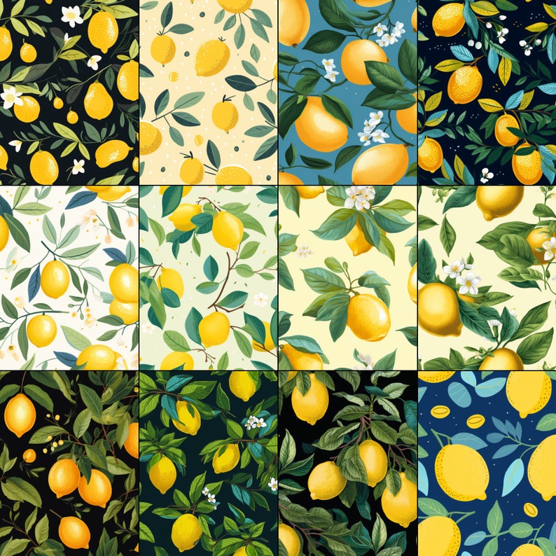 Lemons Digital Paper, 12x12 Inch Seamless Pattern Digital Download ...