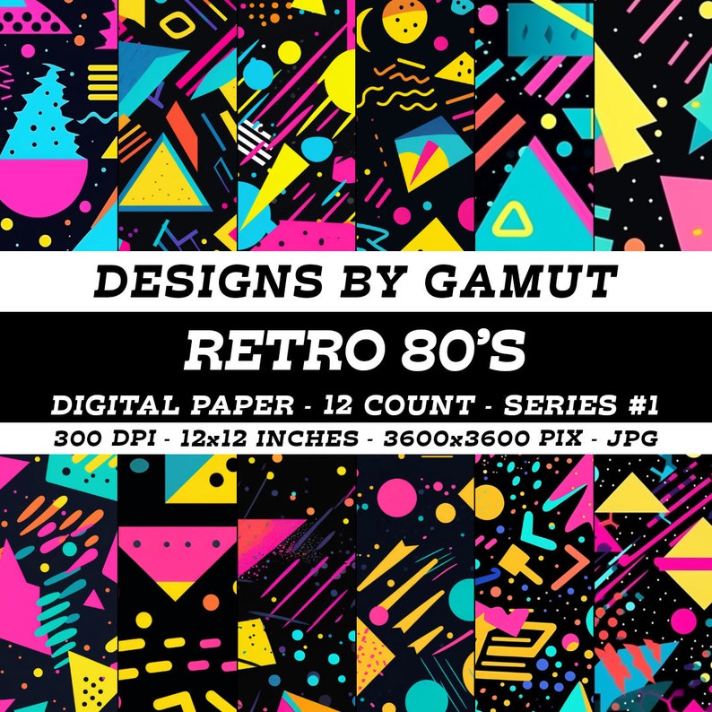 Retro 80's, Digital Paper, 12x12 Inch Seamless Pattern Digital Download ...