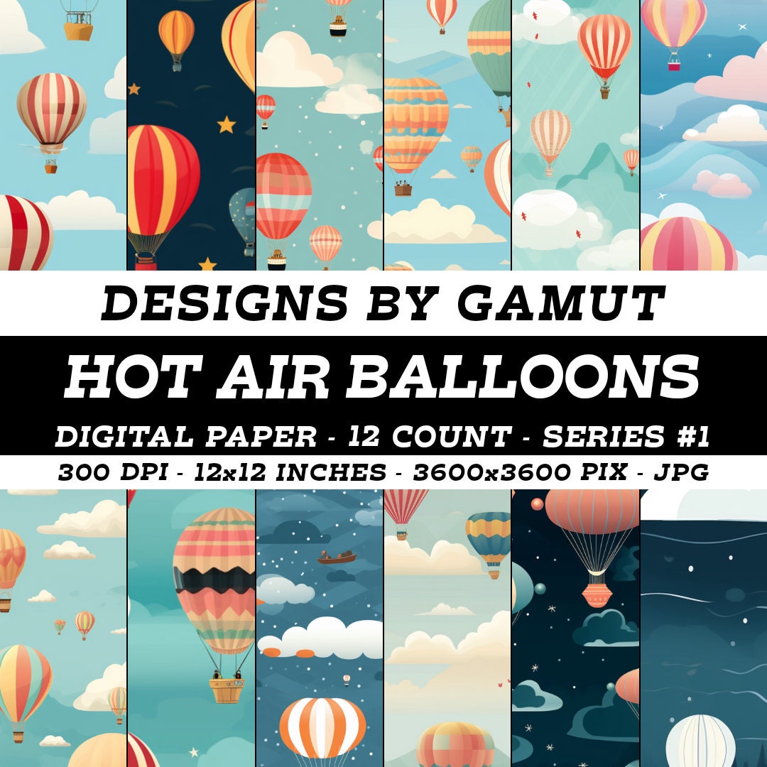 Hot Air Balloons Digital Paper, 12x12 Inch Seamless Pattern Digital ...