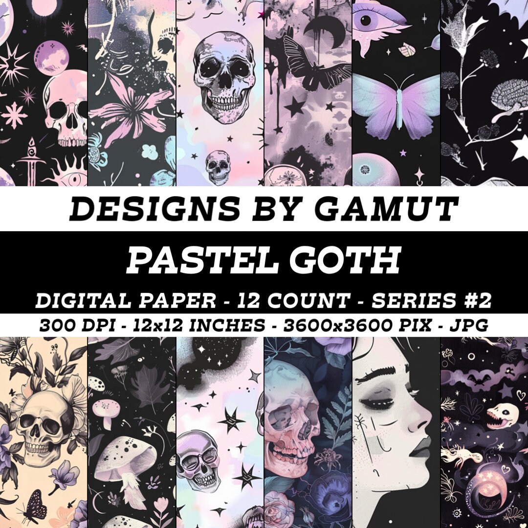 Pastel Goth Series 2, Digital Paper, 12x12 Inch Seamless Pattern ...