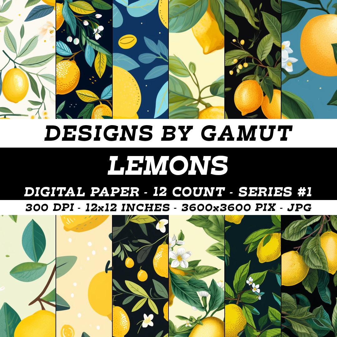 Lemons Digital Paper, 12x12 Inch Seamless Pattern Digital Download ...