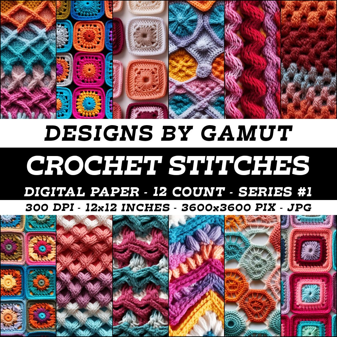 Crochet Stitches Digital Paper, 12x12 Inch Seamless Pattern Digital ...