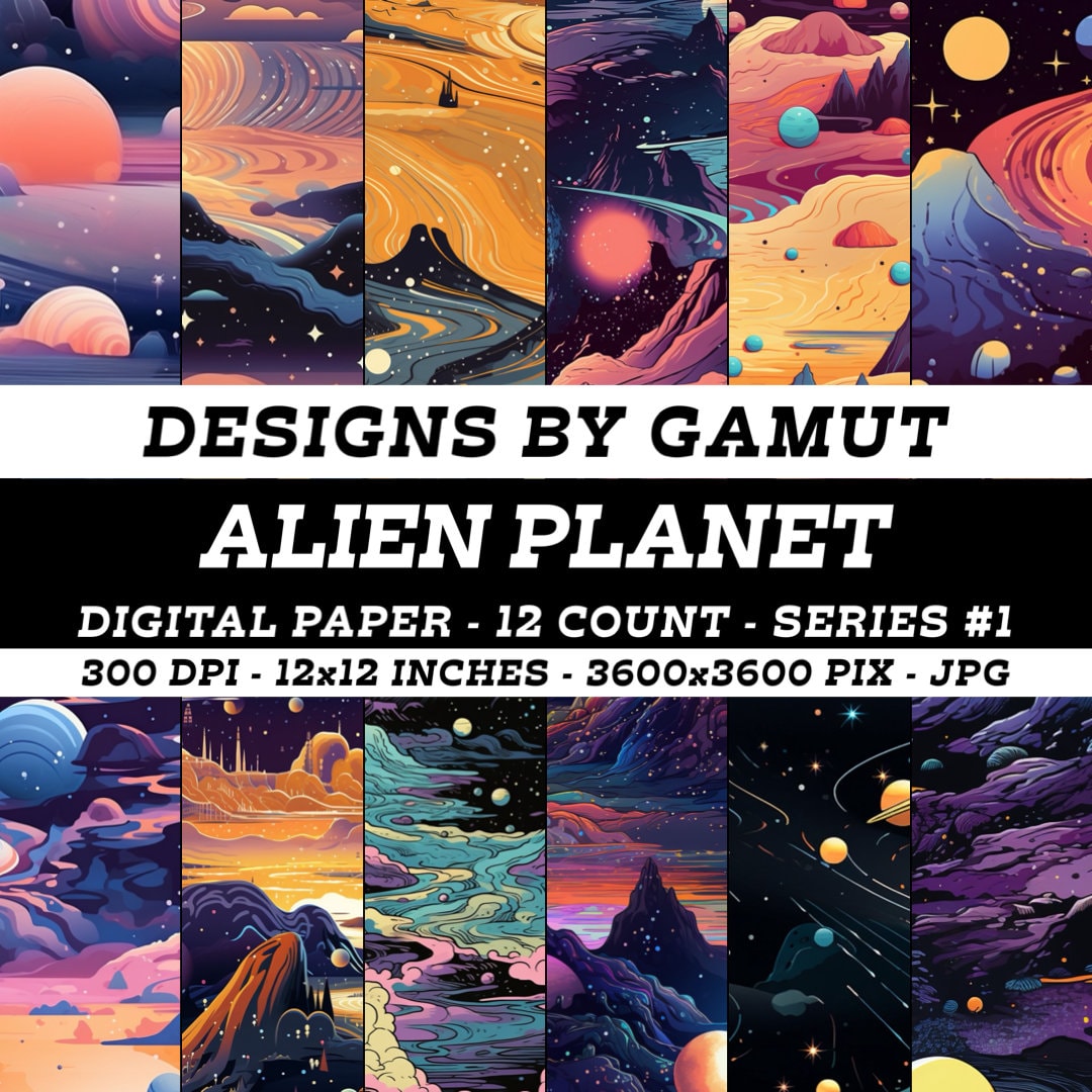 Alien Landscapes, Digital Paper, 12x12 Inch Seamless Pattern Digital ...
