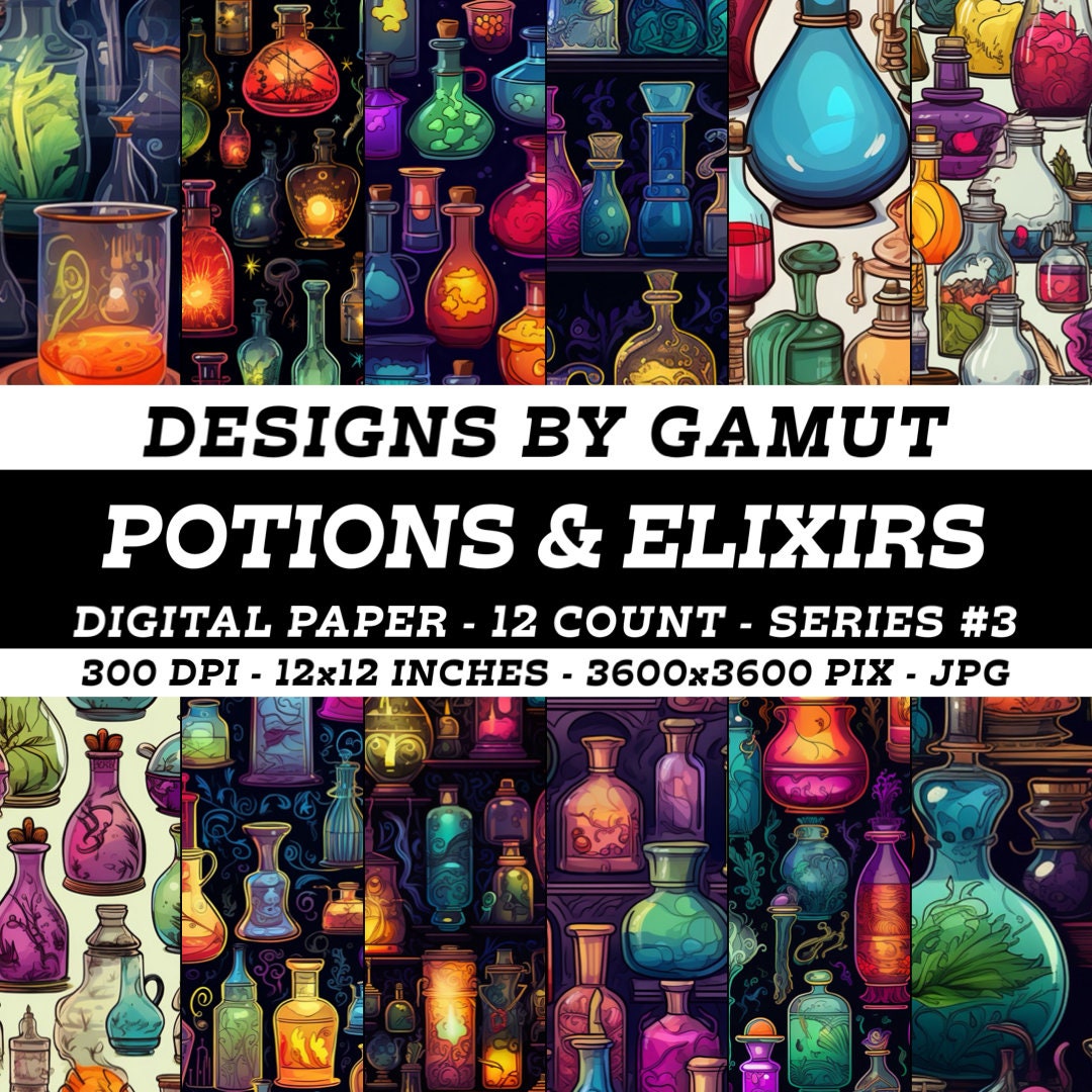 Potions & Elixirs Series 3, Digital Paper, 12x12 Inch Seamless Pattern ...