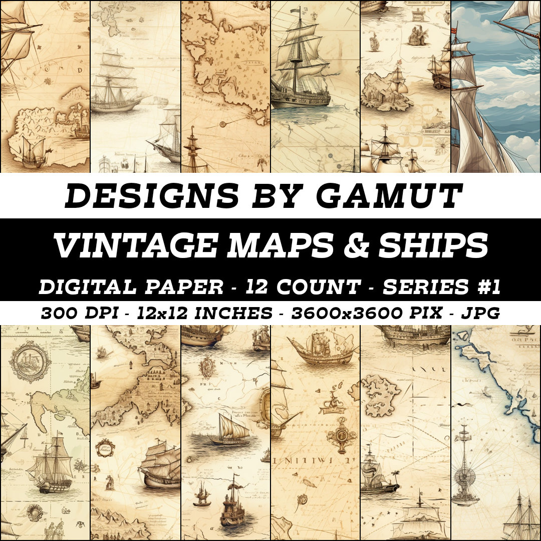 Vintage Maps Ships Digital Paper, Printable World Maps 12x12 Old Atlas ...