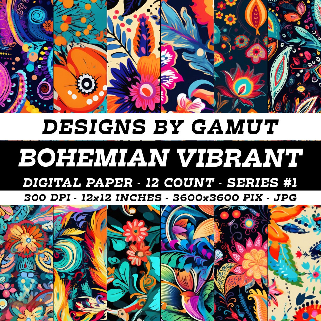 Bohemian Vibrant, Digital Paper, 12x12 Inch Seamless Pattern Digital ...