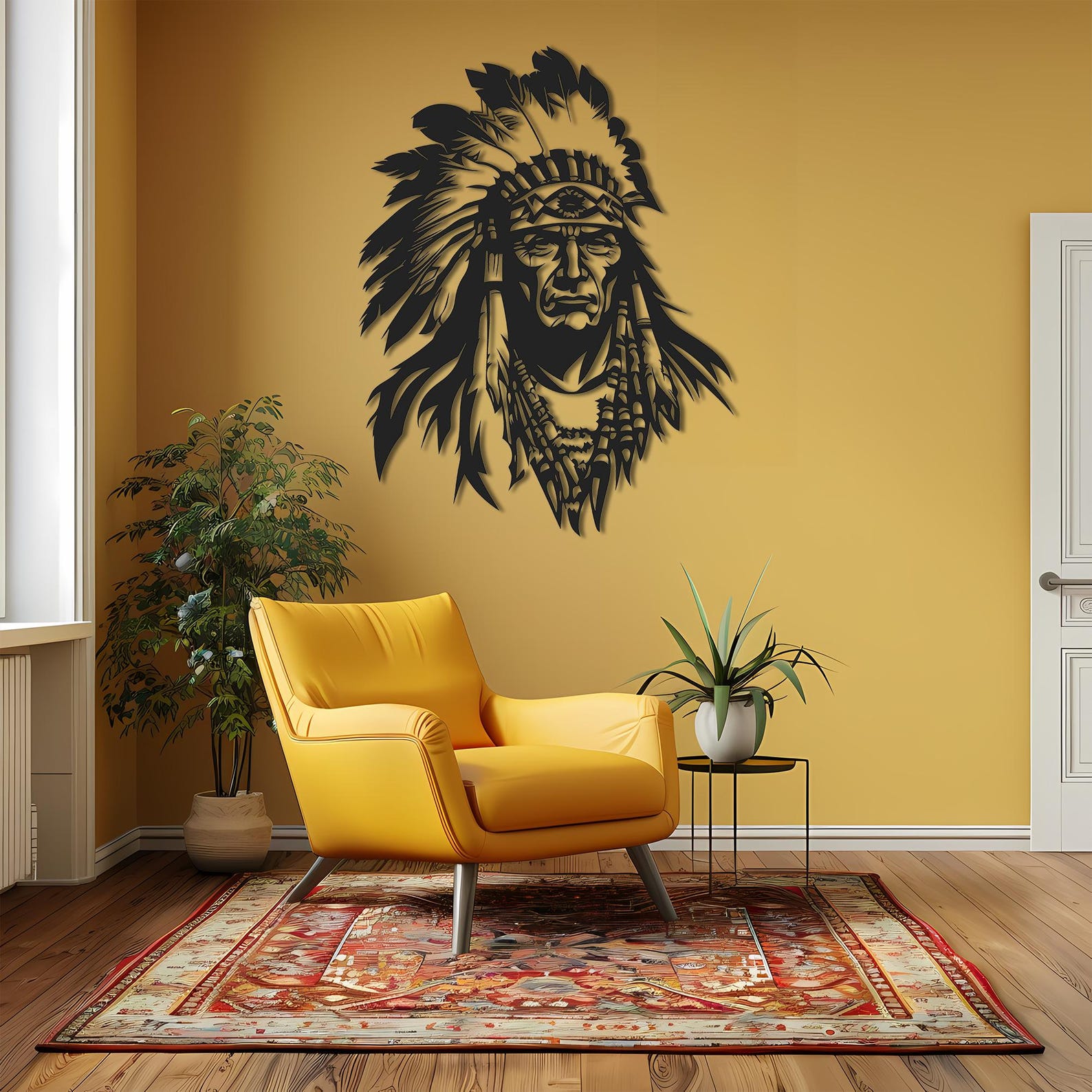 Detailed Native American Chief Silhouette, Unique Home Decor, Cultural ...
