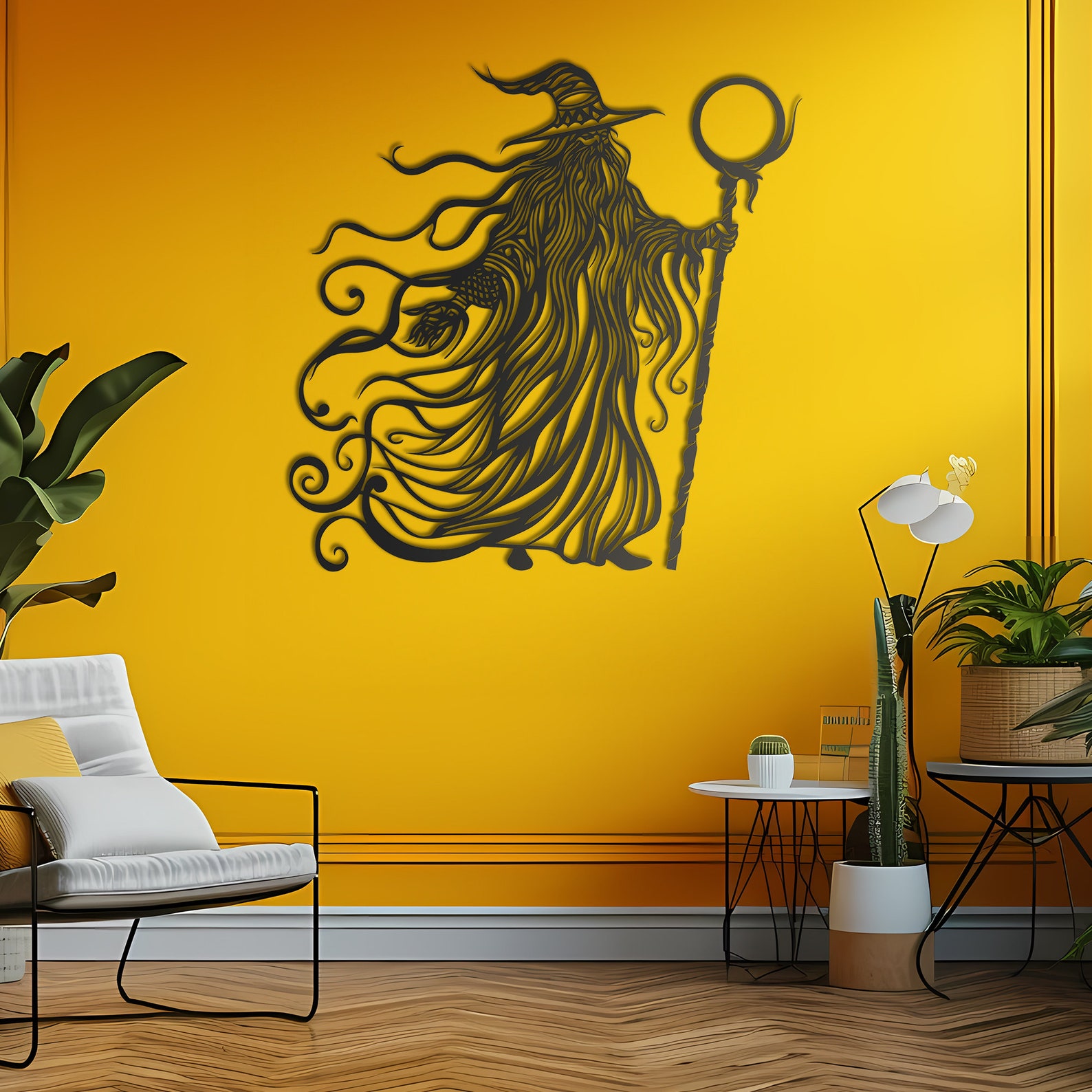 Wizard Wall Decor, Powerful Wizard Silhouette Laser Cut, Detailed ...