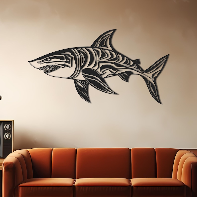 Shark Metal Wall Art, Tiger Shark Wall Art, Unique Nautical Decor ...