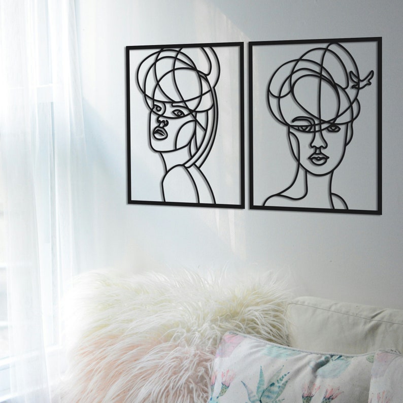 Metal Line Art, Woman Metal Wall Art, Bathroom Wall Decor, Minimalist ...