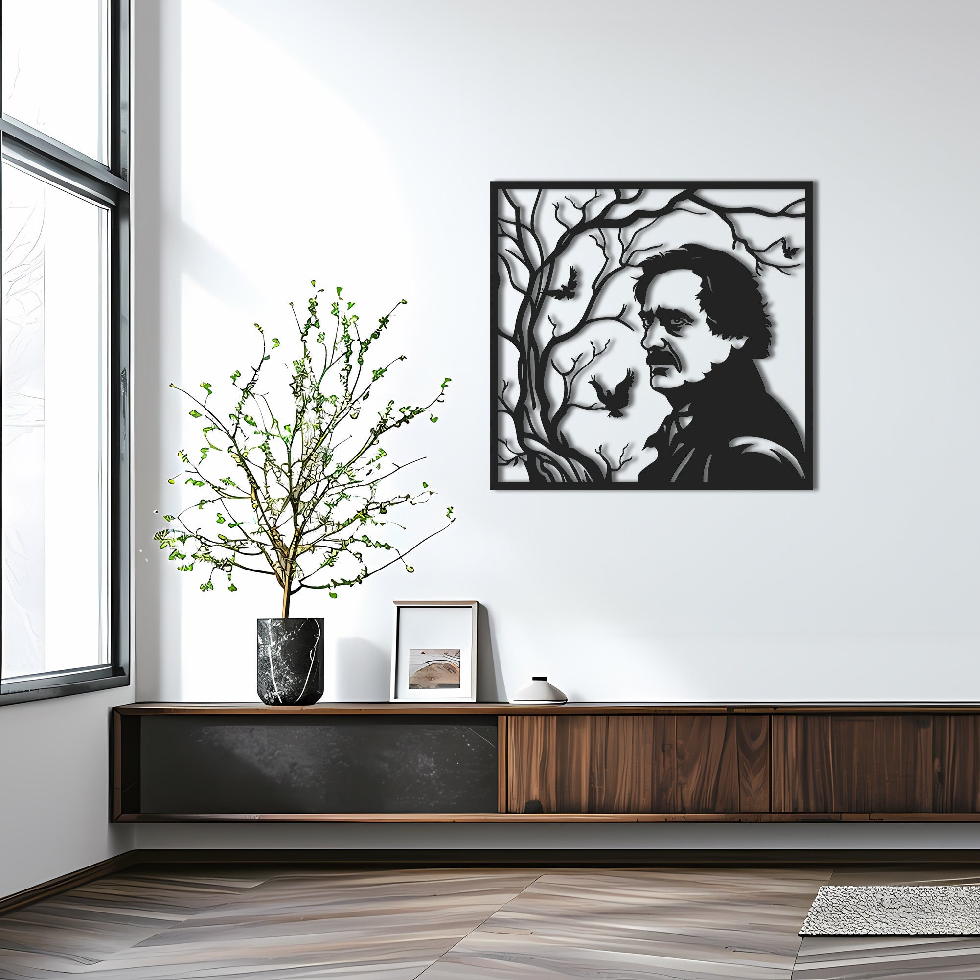 Edgar Allan Poe Silhouette Metal Wall Art, Modern Laser Cut Decor ...