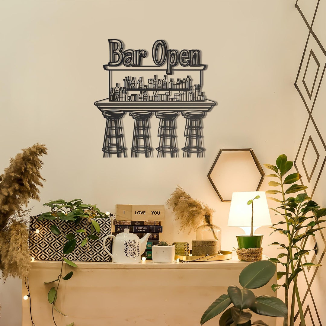 American Bar Silhouette Metal Wall Art - Detailed Laser Cut Design With ...