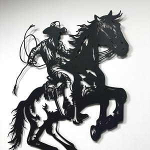 Modern Cowboy Riding Horse Silhouette, Unique Rodeo Decor for Home ...