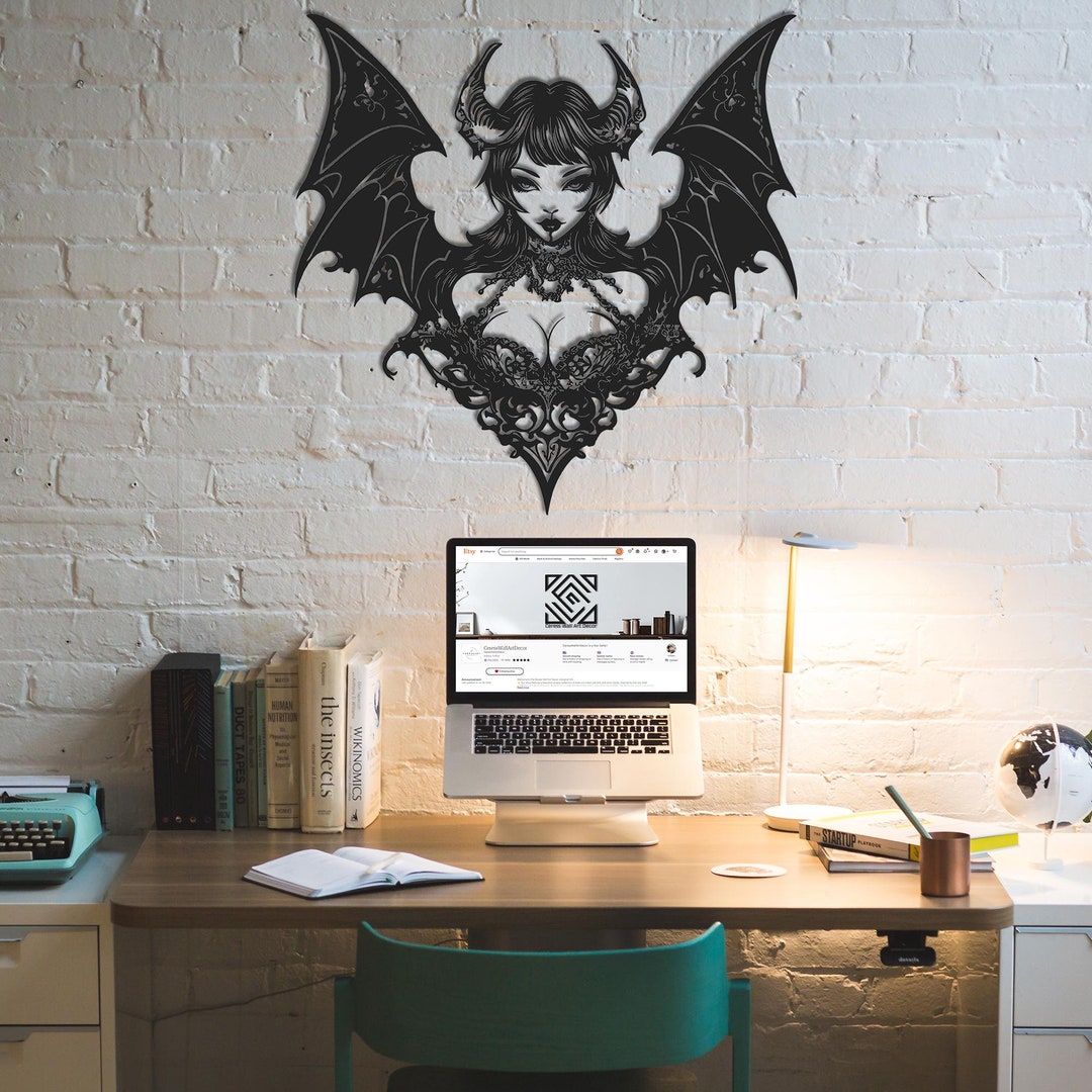 Gothic Succubus Silhouette Laser Cut Metal Wall Art - Detailed Modern ...