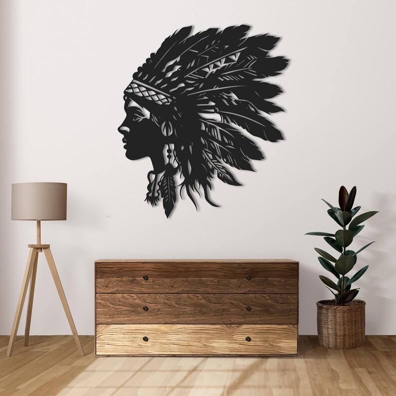 Silueta de mujer apache, regalo único para amantes del arte, arte mural ...