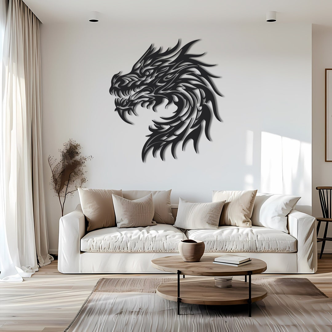 Gothic Dragon Metal Wall Art, Mythical Laser-cut Decor, Unique Home ...