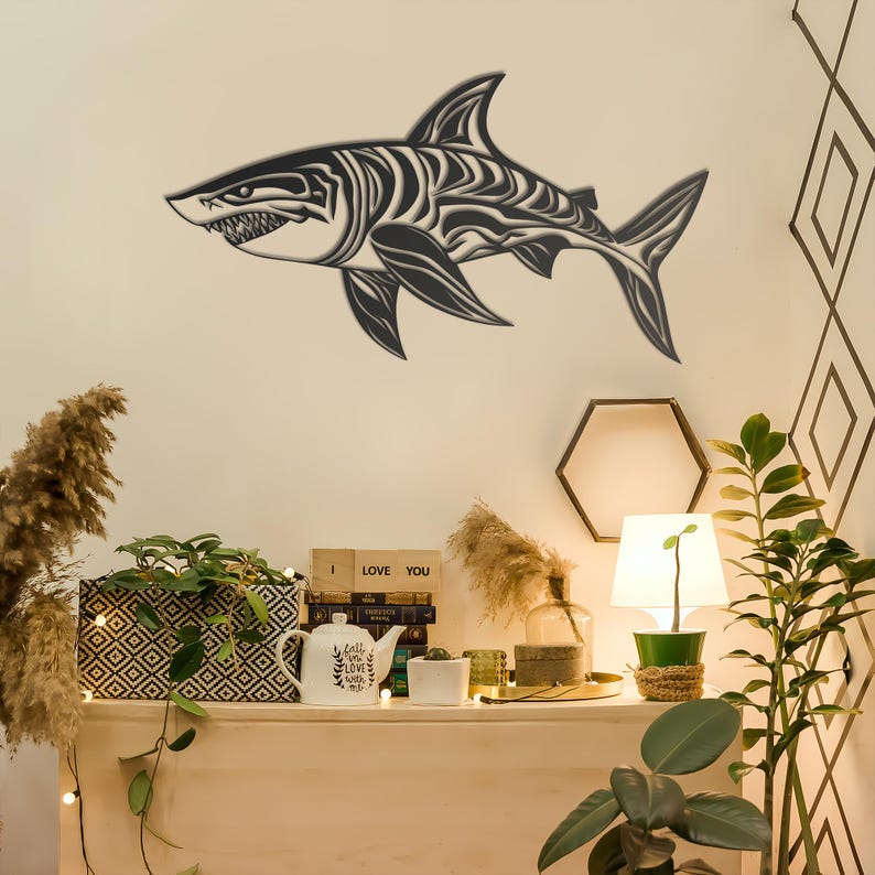Shark Metal Wall Art, Tiger Shark Wall Art, Unique Nautical Decor ...