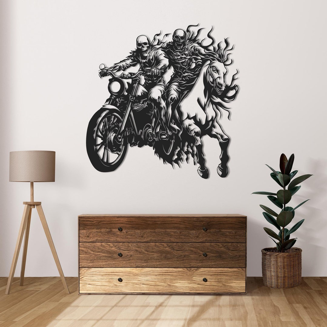 Undead Riders Metal Wall Art – Laser Cut Silhouette of Biker & Horseman ...