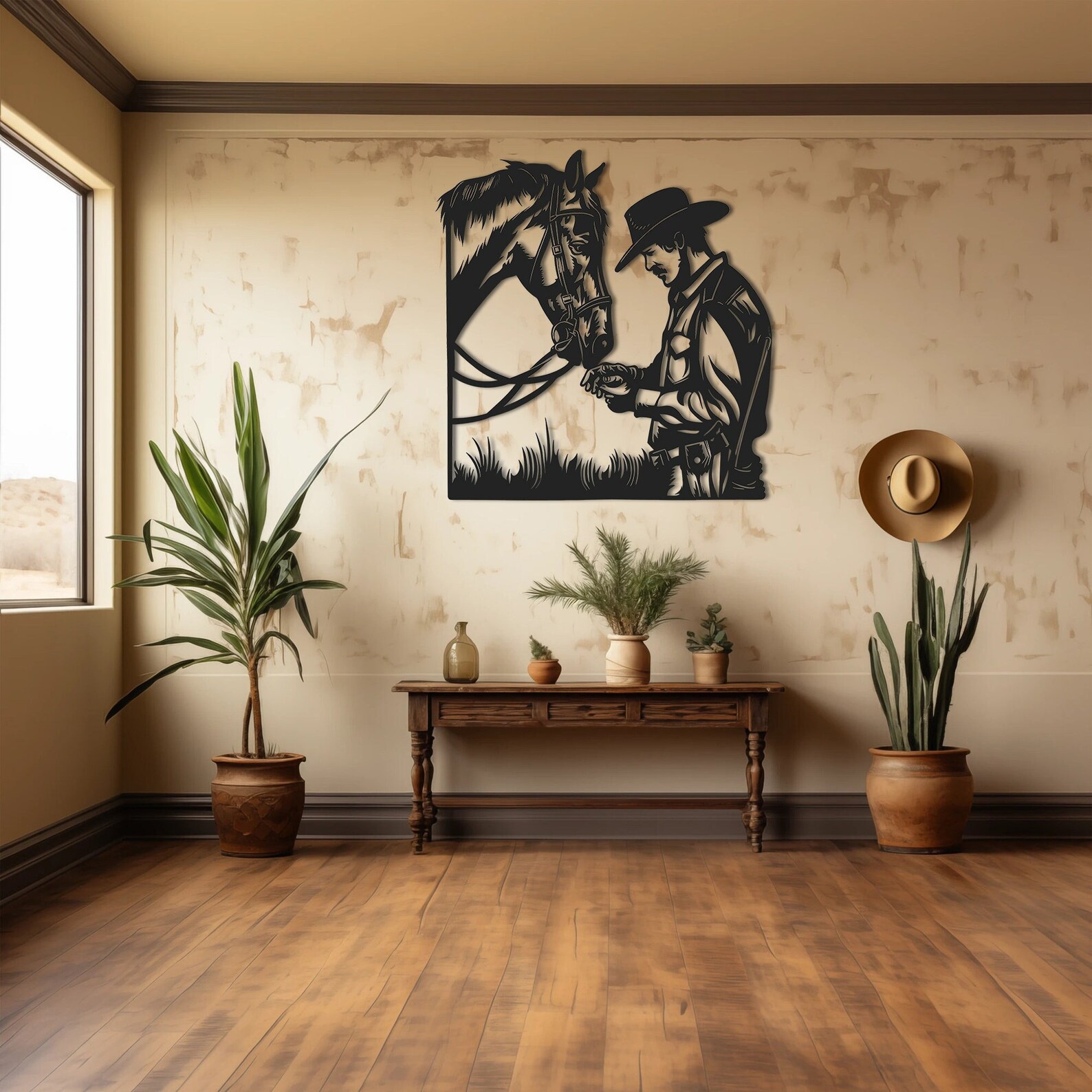 Western Cowboy & Horse Silhouette, Unique Home Decor, Handmade Wall ...