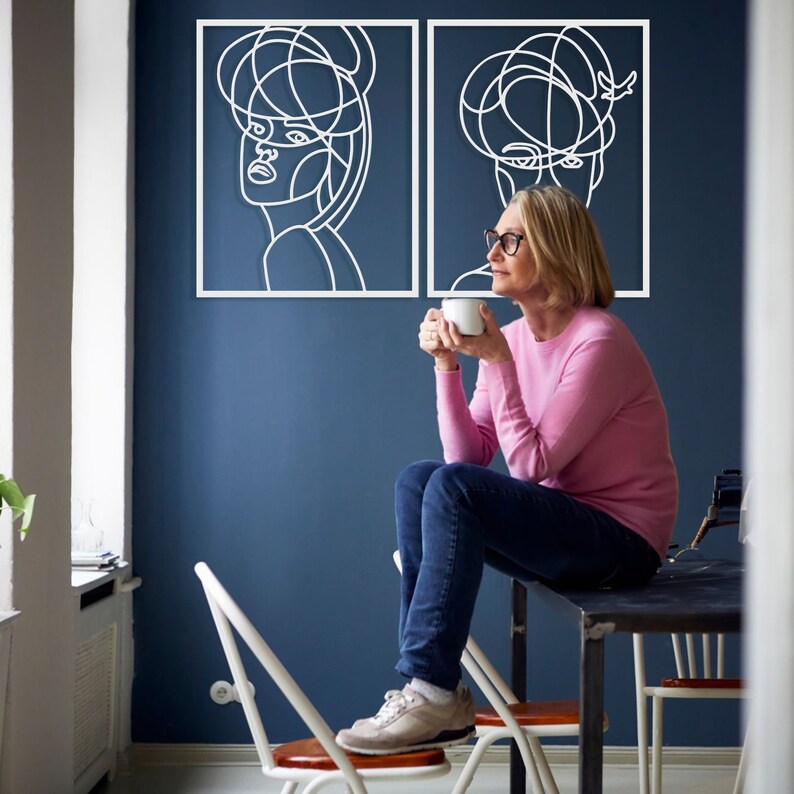 Metal Line Art, Woman Metal Wall Art, Bathroom Wall Decor, Minimalist ...