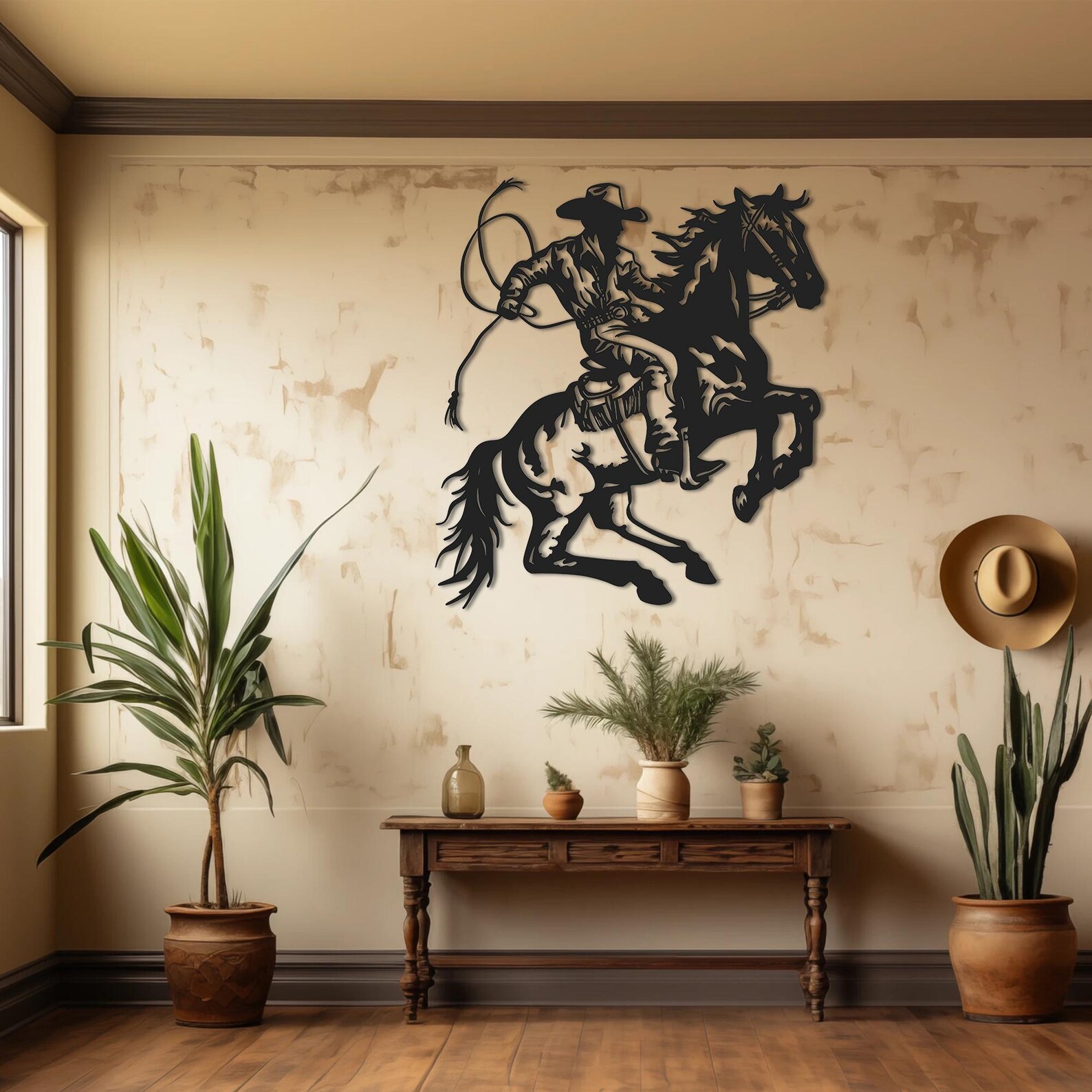 Modern Cowboy Riding Horse Silhouette, Unique Rodeo Decor for Home ...