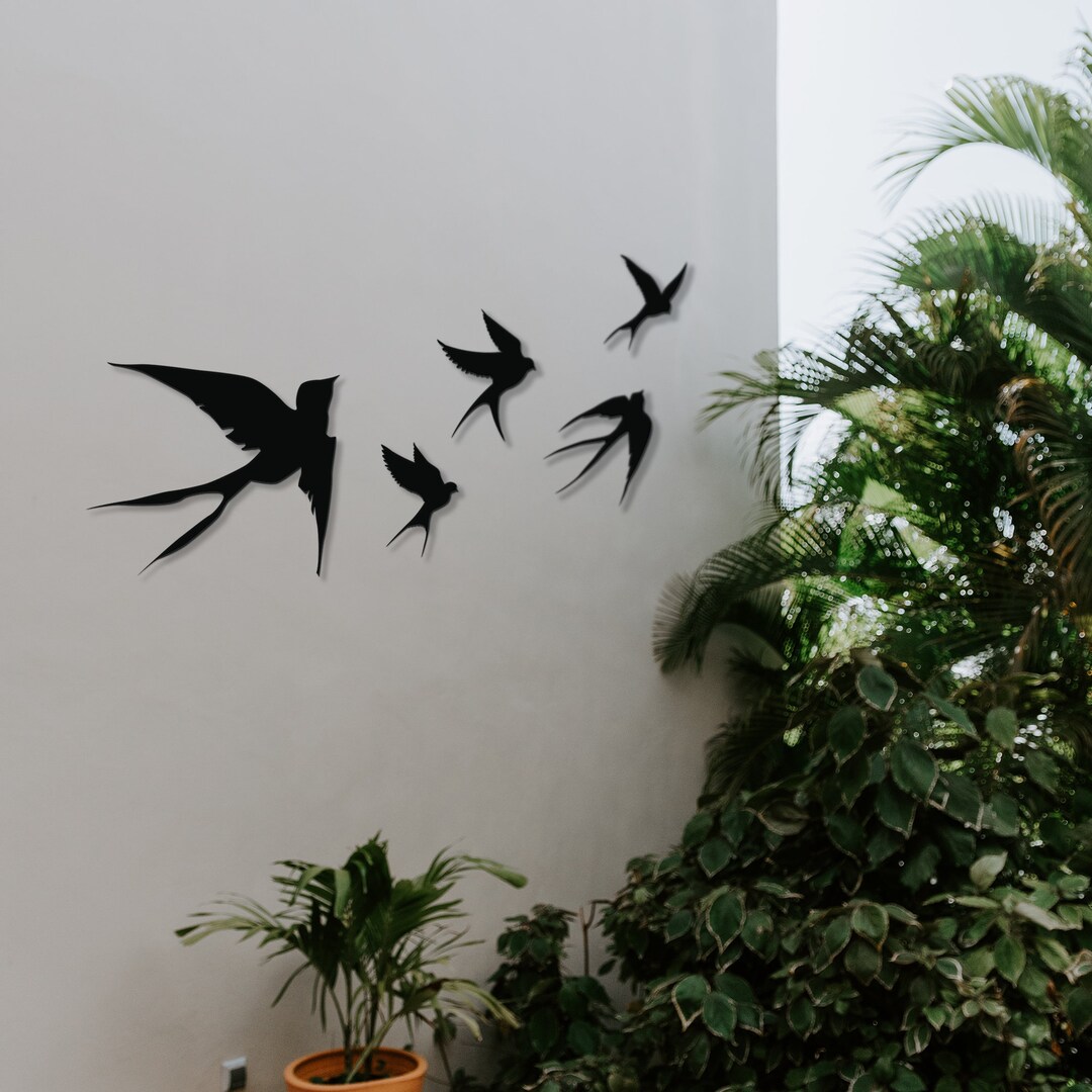 Flying Swallow Metal Wall Decor, Set of 4 Gold Bird Metal Wall Art ...