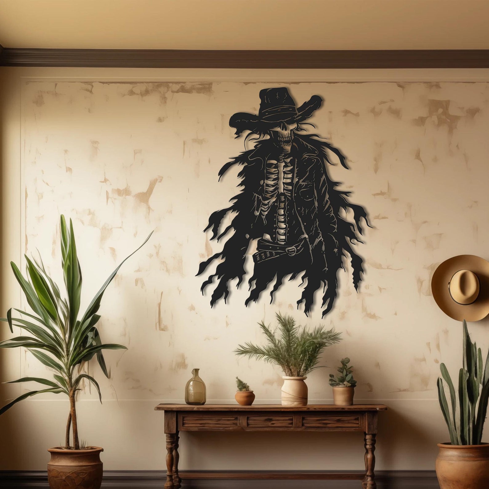 Cowboy Skeleton Metal Wall Art - Detailed Laser Cut Silhouette ...