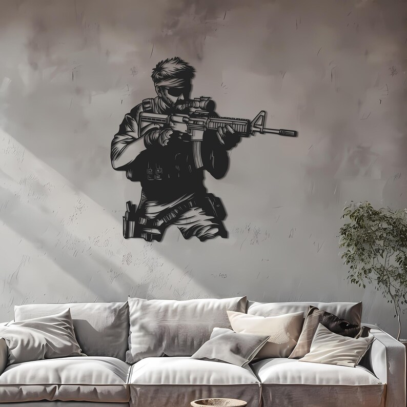 Detailed Tactical Commando Silhouette With Rifle, Military Art, Soldier ...
