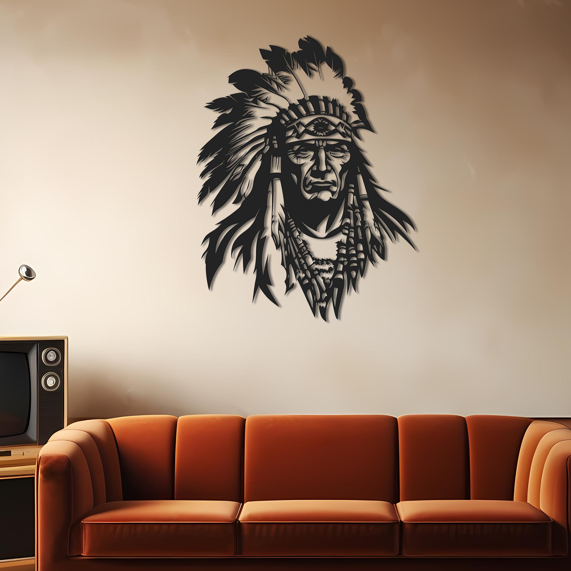 Detailed Native American Chief Silhouette, Unique Home Decor, Cultural ...