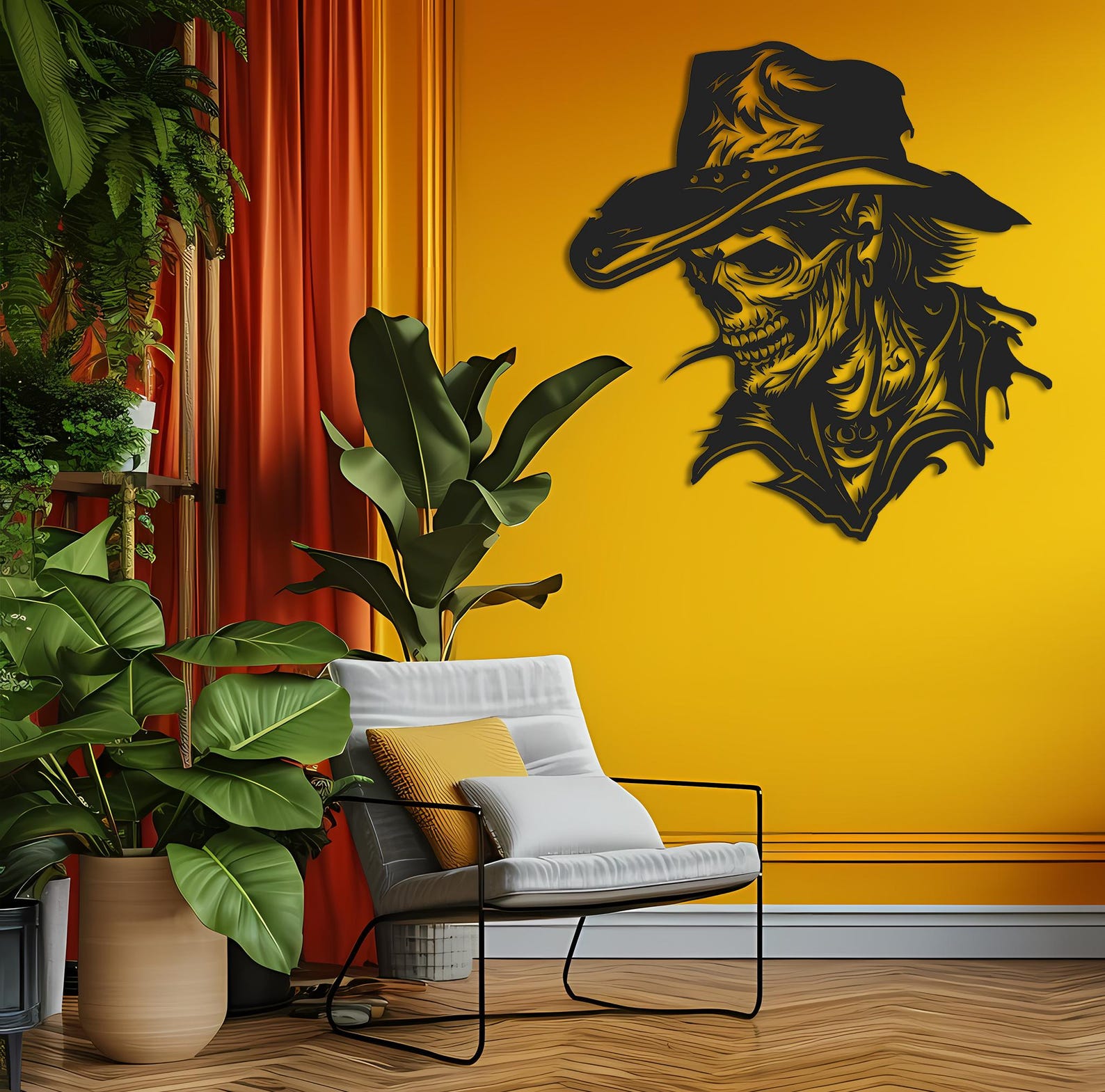 Skeletal Cowboy Metal Wall Art, Undead Cowboy Metal Wall Art, Unique ...