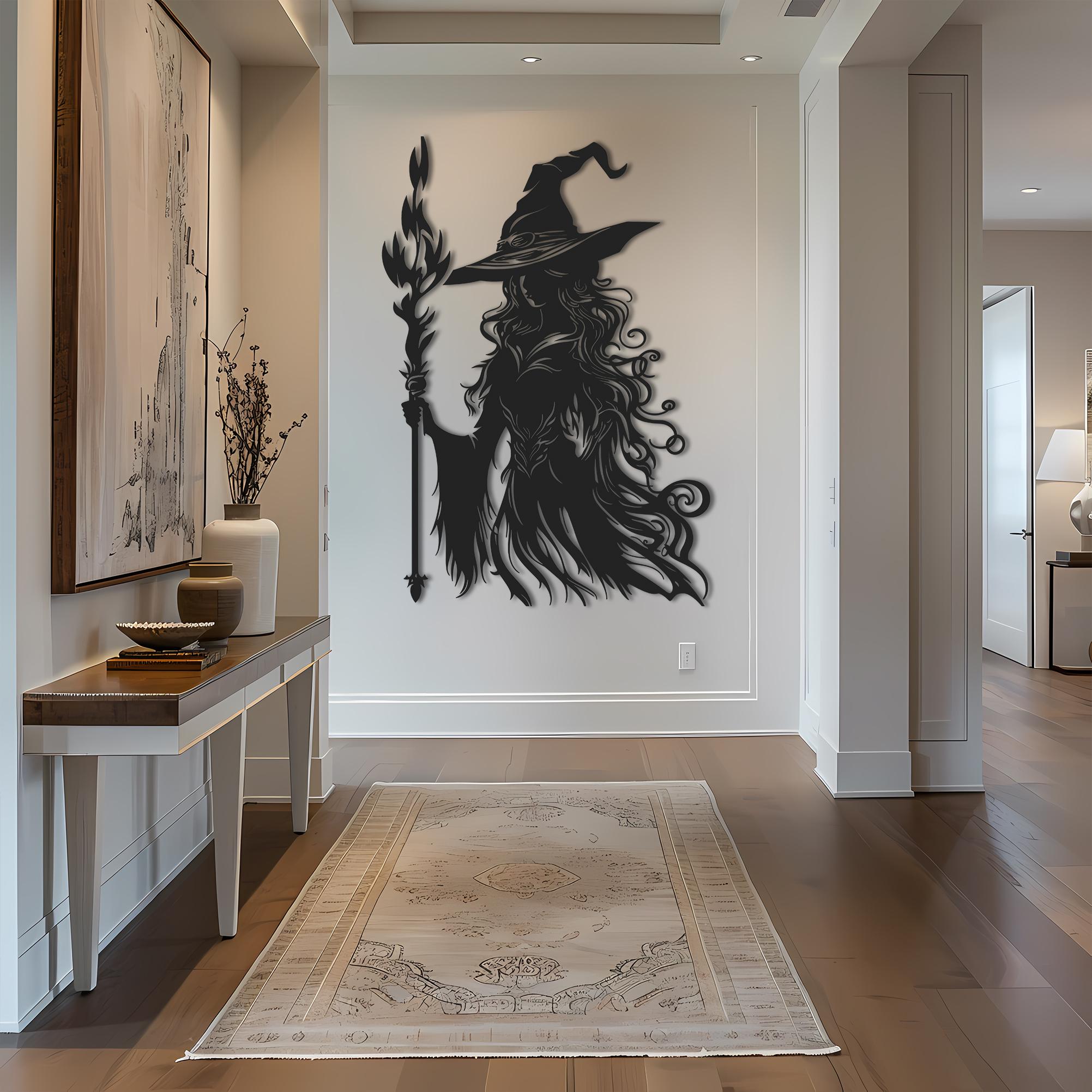 Gothic Witch Silhouette Metal Wall Art, Enchanting Witch Design, Dark ...