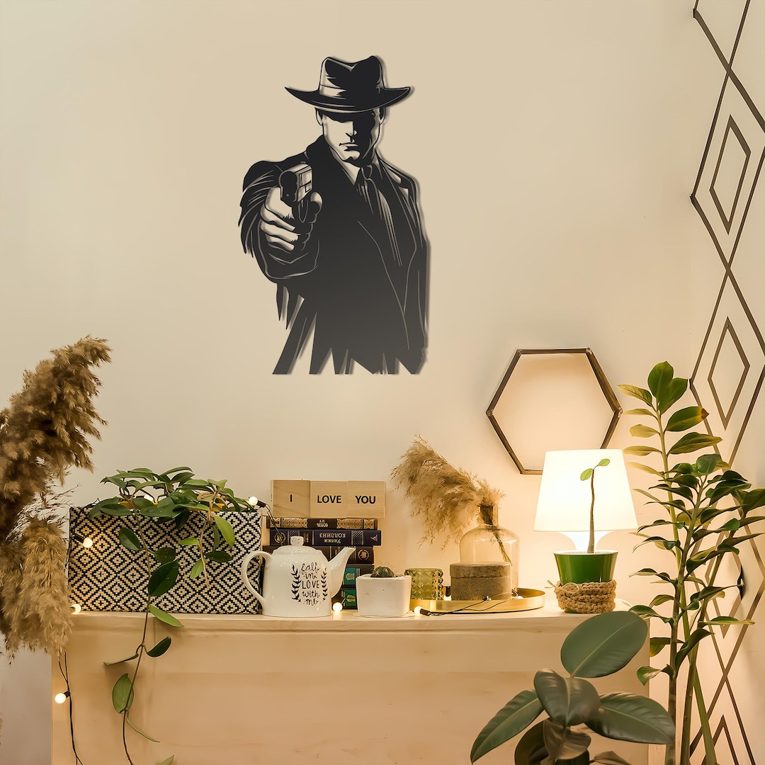 Noir Mafia Gunman Metal Wall Art | Laser Cut Modern Decor | Vintage ...