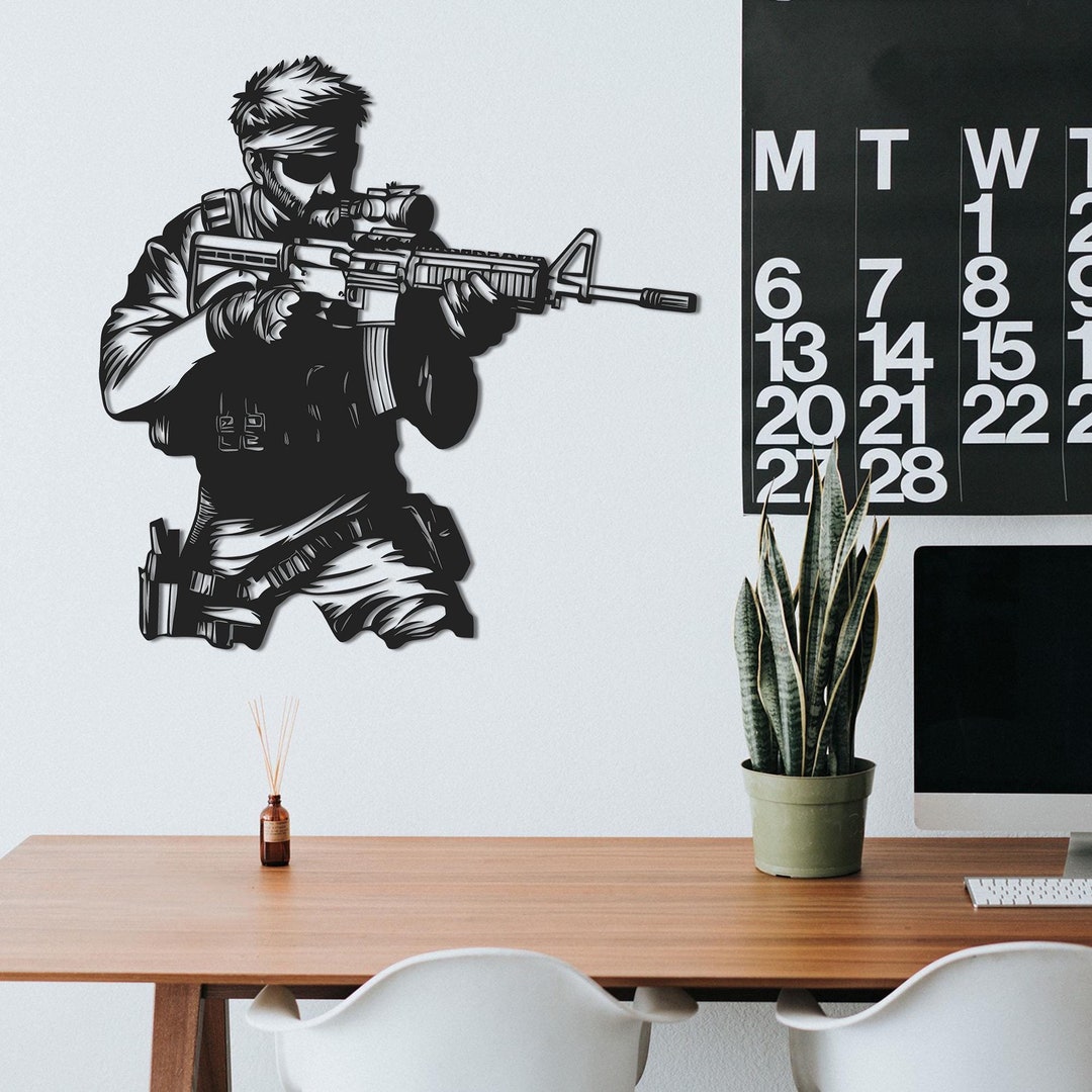 Detailed Tactical Commando Silhouette With Rifle, Military Art, Soldier ...