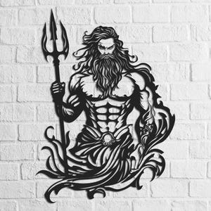 Modern Poseidon Metal Wall Art detailed Laser Cut Silhouette Unique ...