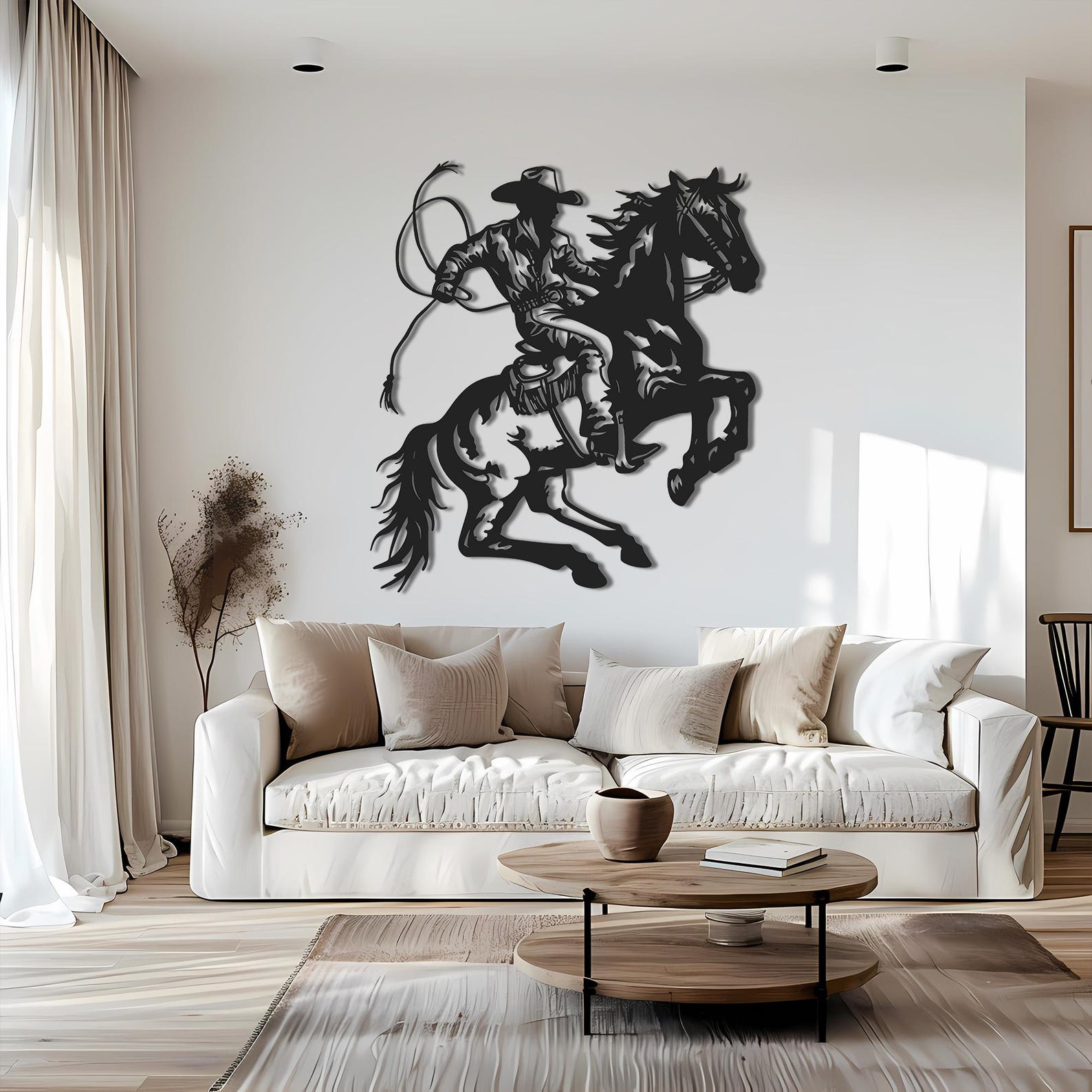Modern Cowboy Riding Horse Silhouette, Unique Rodeo Decor for Home ...
