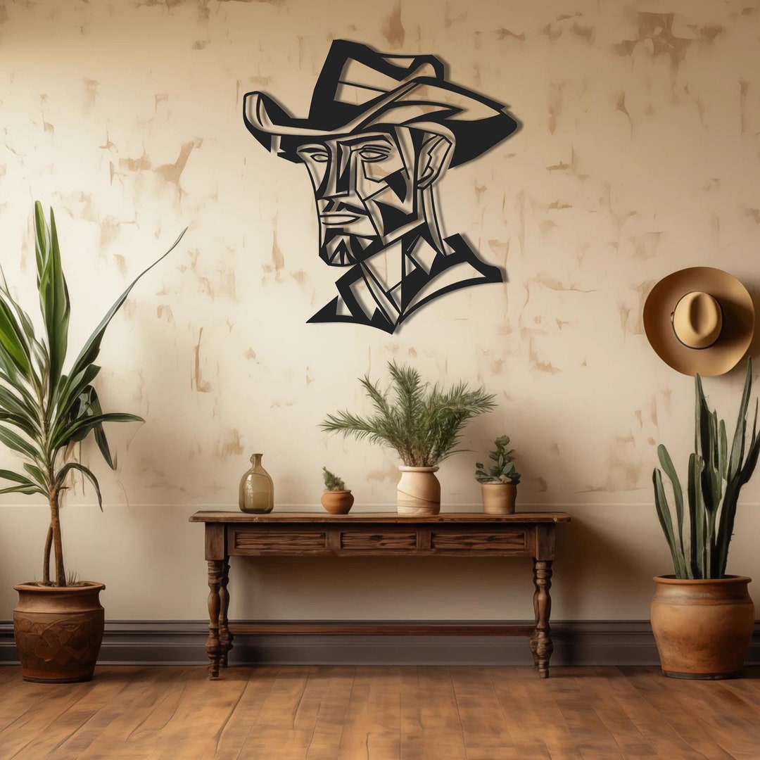Surreal Picasso Cowboy Portrait Metal Wall Art - Modern Laser Cut ...
