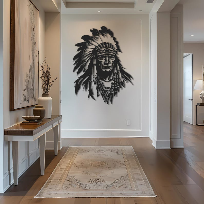 Detailed Native American Chief Silhouette, Unique Home Decor, Cultural ...