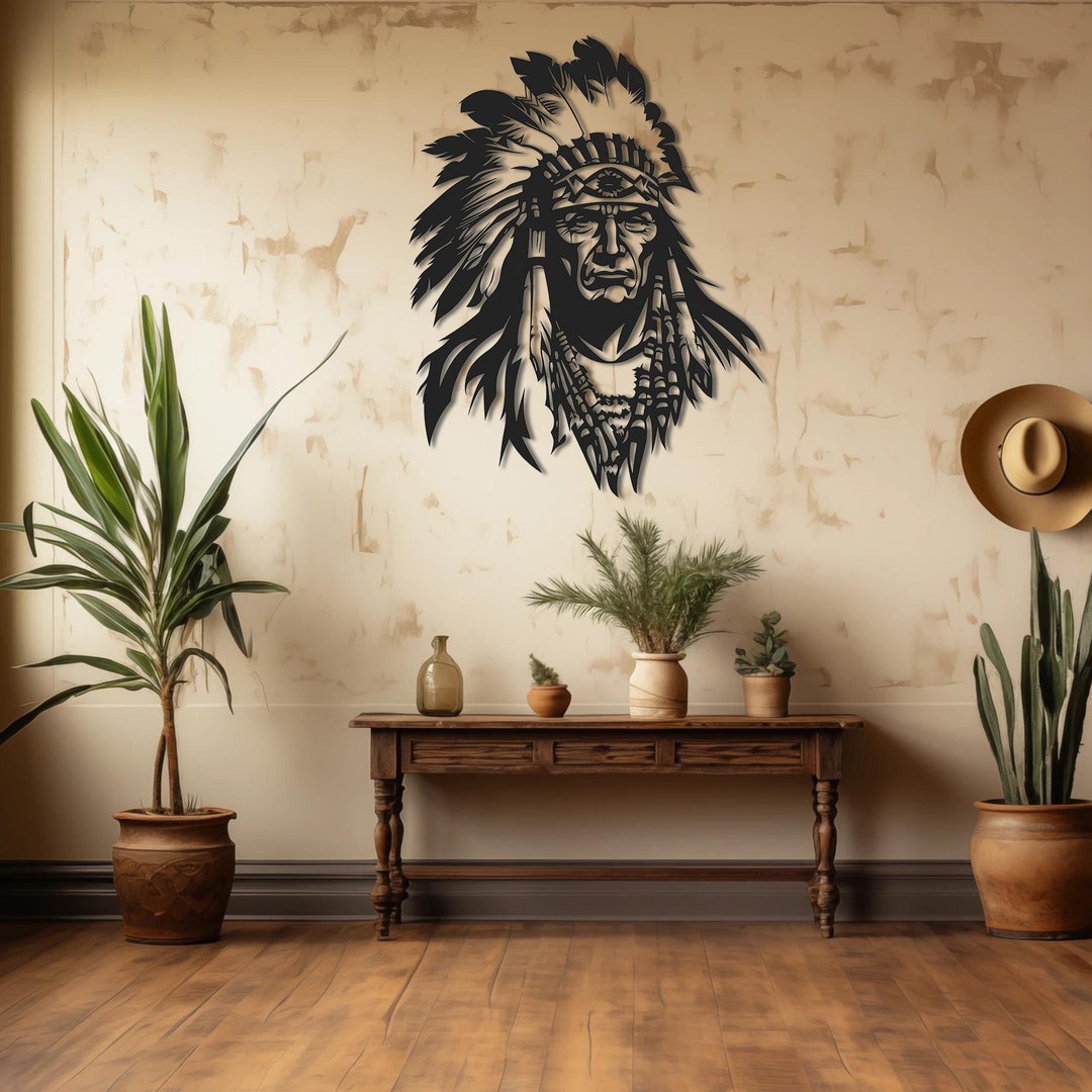 Detailed Native American Chief Silhouette, Unique Home Decor, Cultural ...