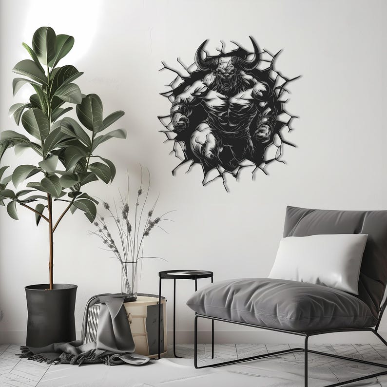 Laser Cut Minotaur Beast Silhouette Metal Wall Art Modern 3D Wall Décor ...