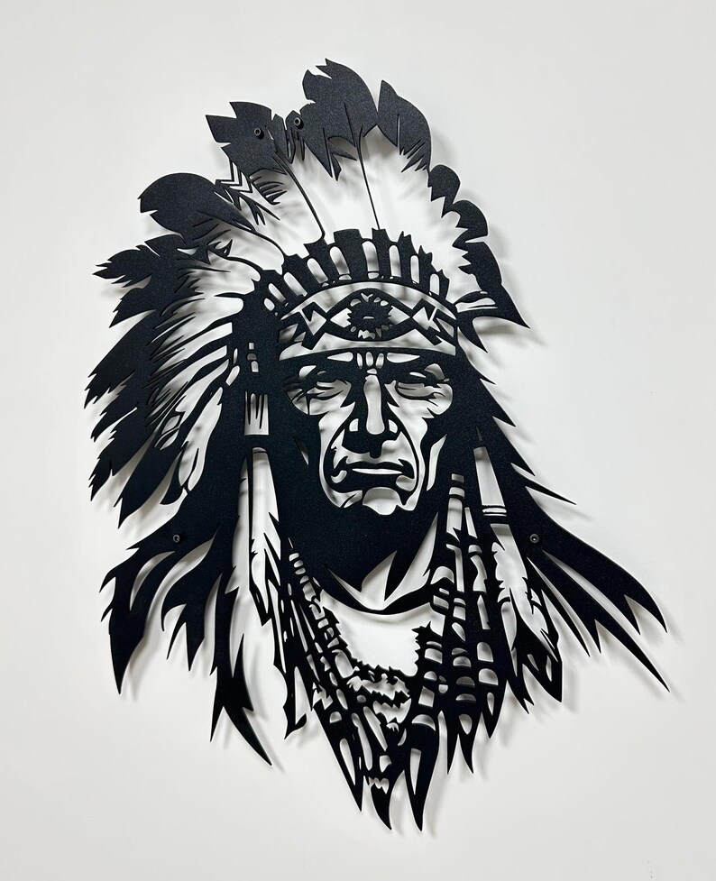 Detailed Native American Chief Silhouette, Unique Home Decor, Cultural ...