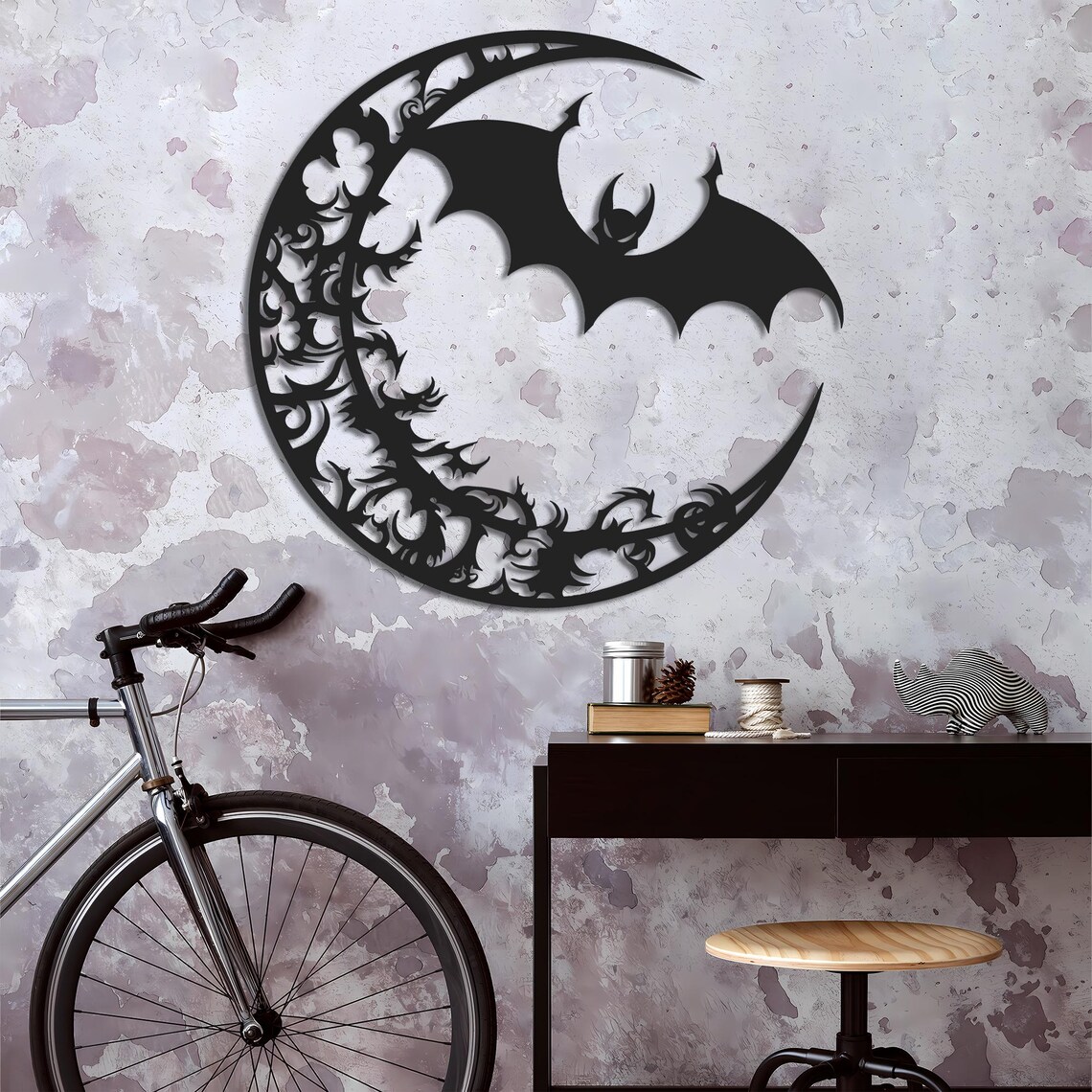Bat Flying Over Crescent Moon, Detailed Halloween Decor, Perfect for ...